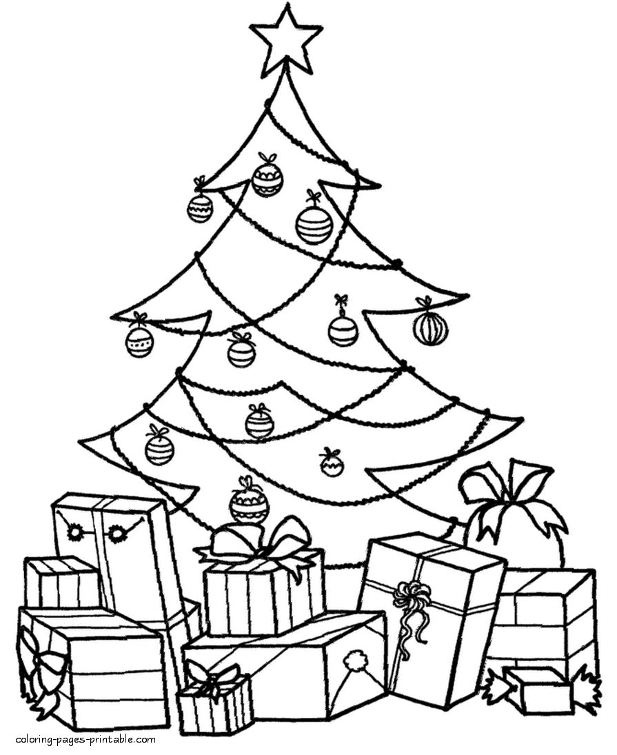 Coloring Page Christmas Tree And Many Presents COLORING PAGES